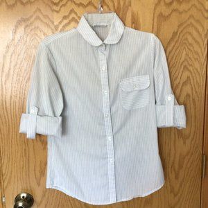 huk-a-poo | Tops | Hukapoo White Blouse With Blue Gray Pinstripes Peter ...